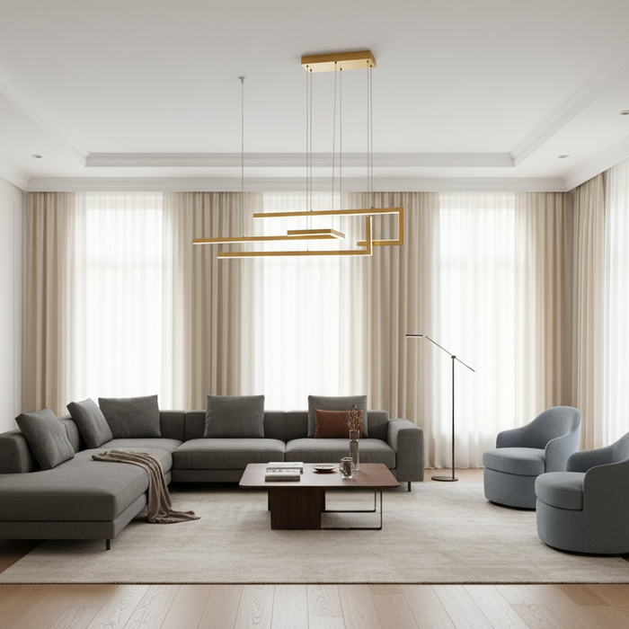LINEVRA Modern Linear LED Pendant Light – Dimmable Geometric Ceiling ...